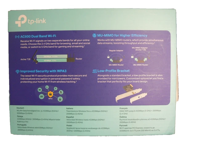 TP-LINK ARCHER T2E AC600 Dual-Band PCIe WiFi Adapter – MU-MIMO, WPA3 ...