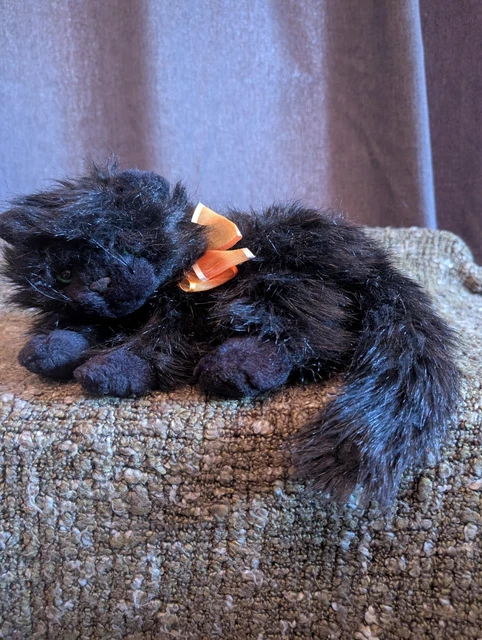 2006 TY CLASSIC Plush Moonstruck Black Cat Orange Bow Green Eyes Soft ...