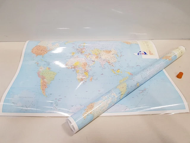 GLOSS LAMINATED WORLD Map Atlas, Geography, Political Poster, 24" X 16 ...