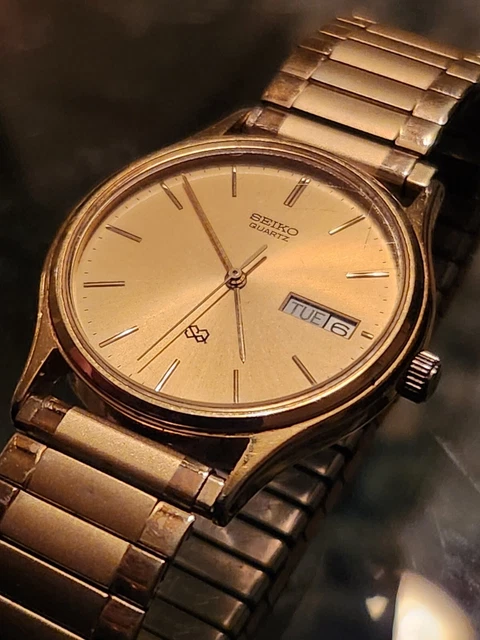 80S VINTAGE SEIKO Mens Watch - Gold Tone - Day Date - Quartz - Speidel ...