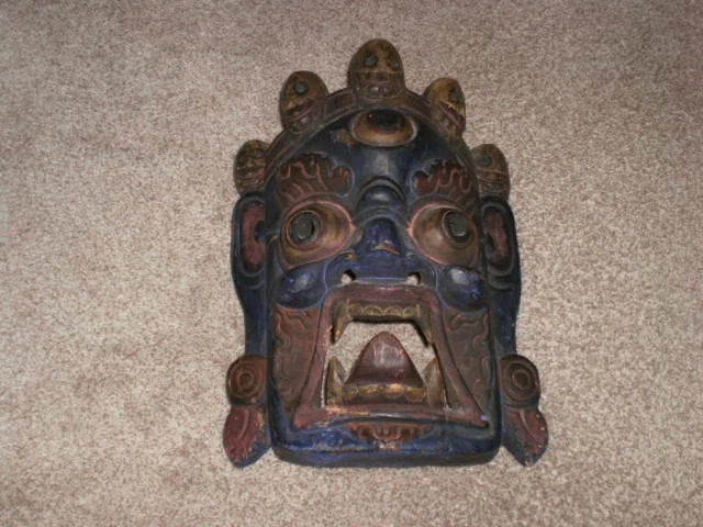 EXQUISITE HIMALAYAN WRATHFUL Deity Mask Buddhist Hand Carved Ritual ...