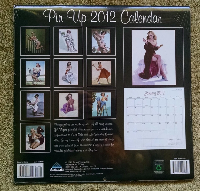 3 GIL ELVGREN Pin Up Wall Calendars 2011 2012 Orange Circle Avalanche £ ...