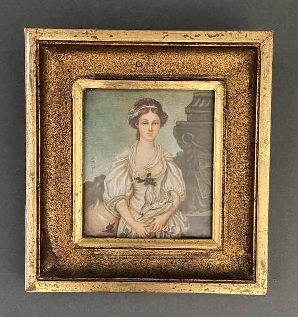 MINIATURE PORTRAIT FEMME A L'antique Par N Petit Xxe Cadre Dore G2819 ...