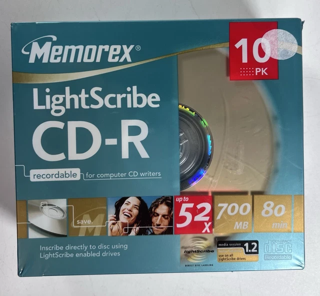 MEMOREX LIGHTSCRIBE CD-R 10 Pack Recordable Media 52x 700mb 80min For ...