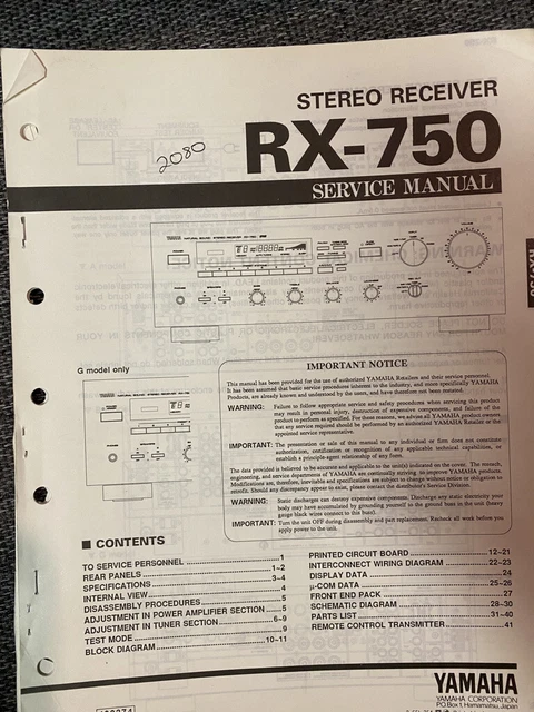 YAMAHA RX-750 RX750 Service Manual **ORIGINAL** EUR 17,88 - PicClick FR