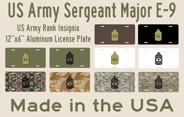 US ARMY SERGEANT Major SGM E-9 Rank Insignia 12"x6" Aluminum License ...