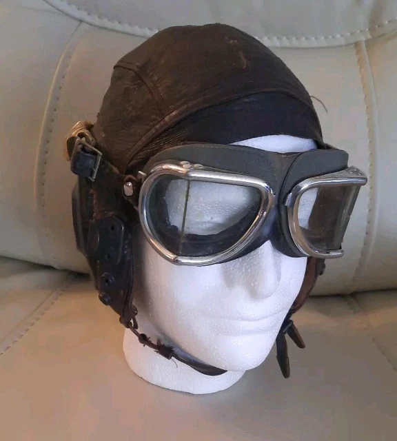 WWII WW2 US Army Air Force Type A-11 Leather Flight Helmet Cap Large w ...