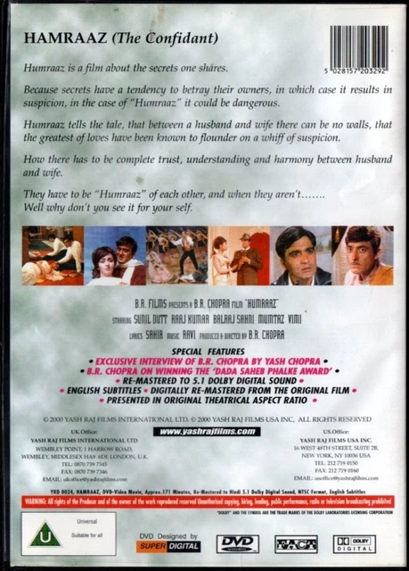 HAMRAAZ - RARE YRF BOLLYWOOD DVD - Sunil Dutt, Vimi, Balraj Sahni, Raj ...