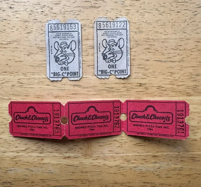 5PC LOT VINTAGE 1980'S Chuck E Cheese Collectible Arcade Ticket Rare £9 ...