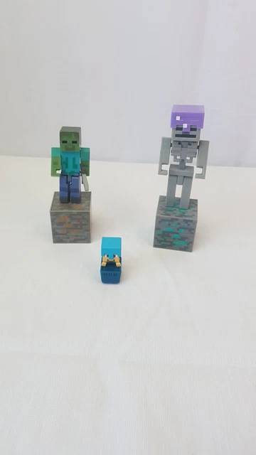MINECRAFT 3 ACTION Figures, Steve -Zombie- Portal Skeleton & 2 ...