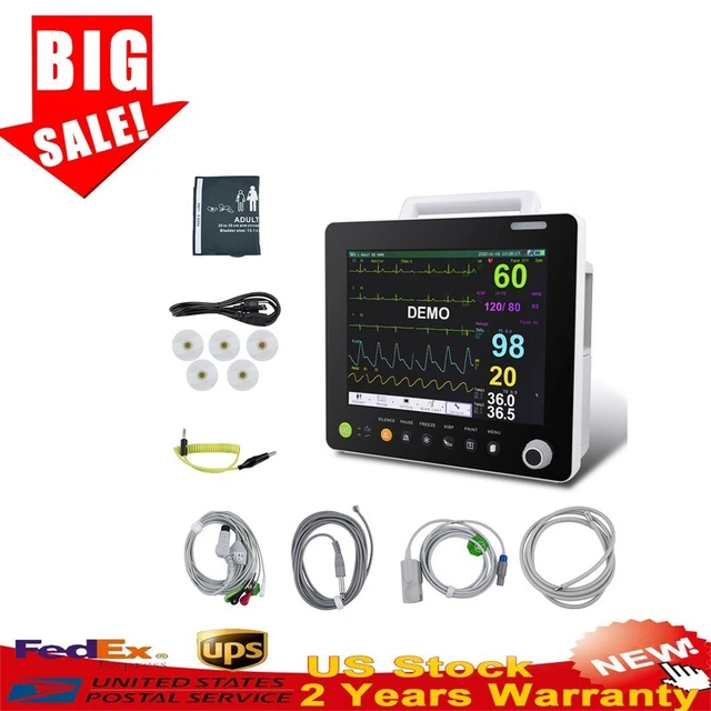 12& MULTI-PARAMETER PATIENT Monitor ECG NIBP RESP TEMP SPO2 Pulse Rate ...