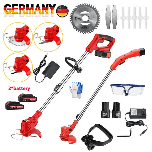 NEUF 12V/21V TONDEUSE à gazon sans fil avec 2 batteries et chargeur débroussailleur ...