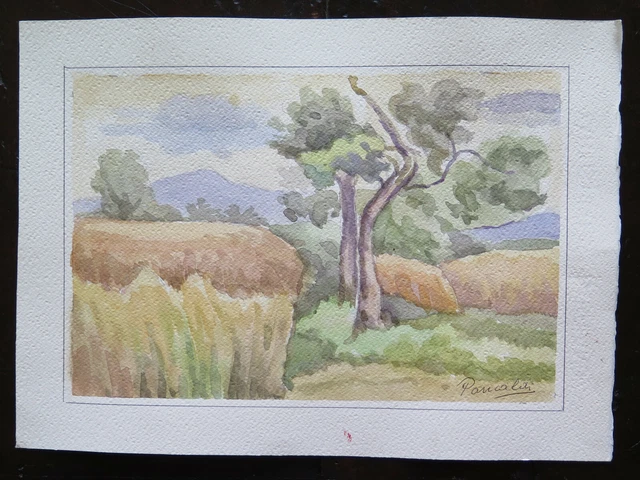 TABLEAU VINTAGE PEINTURE Aquarelle Paysage Campagne Signé 31x21 CM P14 EUR 42,90 - PicClick FR