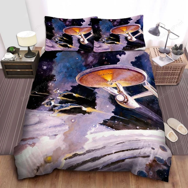 STAR TREK WATERCOLOUR Starship Quilt Duvet Cover Set Soft Bed Linen ...