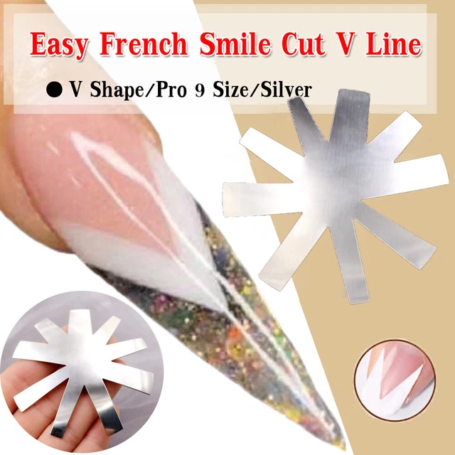 ACRYLIC FRENCH NAILS Easy French Smile Cut V Line Silver Pro 9 Size V ...