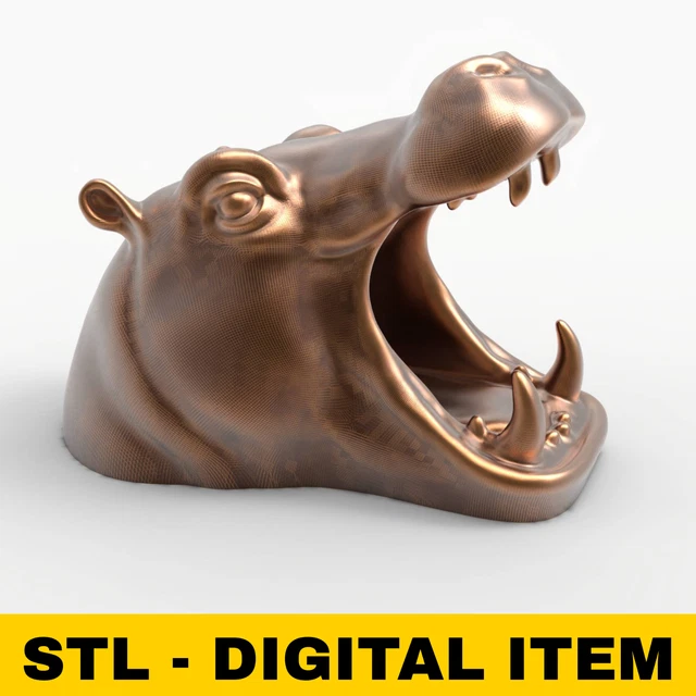 HIPPO HEAD STL File for 3D Printing Open Mouth Sculpture Funny Animal ...