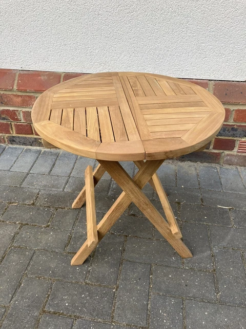 WOODEN WOOD SLATED Teak Round Folding Picnic Coffee Table 50cm High £22 ...