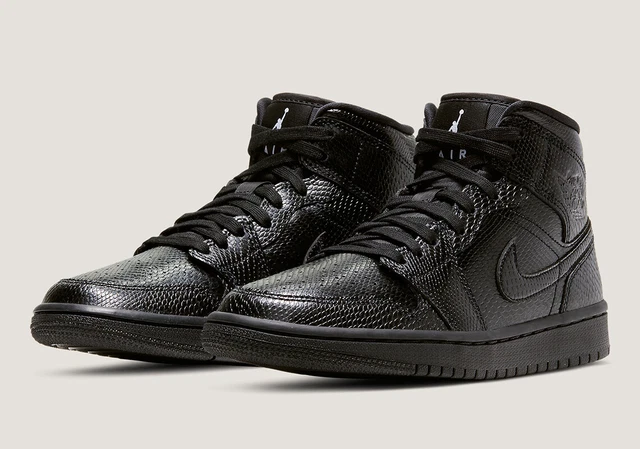 NIKE AIR JORDAN 1 MID, pelle di serpente nera TAGLIA UK 3,5 EUR 36,5 ...