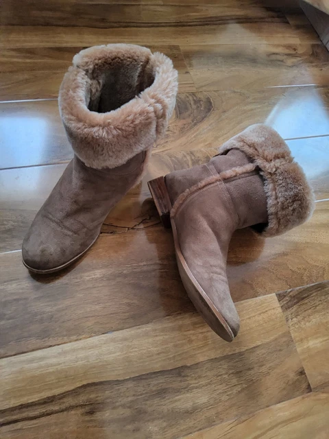 LK BENNETT WHAM Tan Suede And Sheepskin Fur Lined Boots In Size It 39 ...
