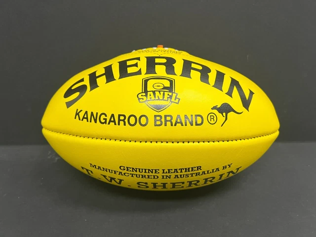AFL SHERRIN KANGAROO BRAND YELLOW LEATHER FOOTBALL SANFL Logo $189.95 ...