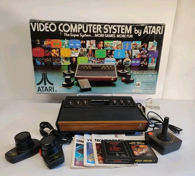 ATARI VIDEO COMPUTER System CX-2600 1980 Console Boxed Woody W/Games ...