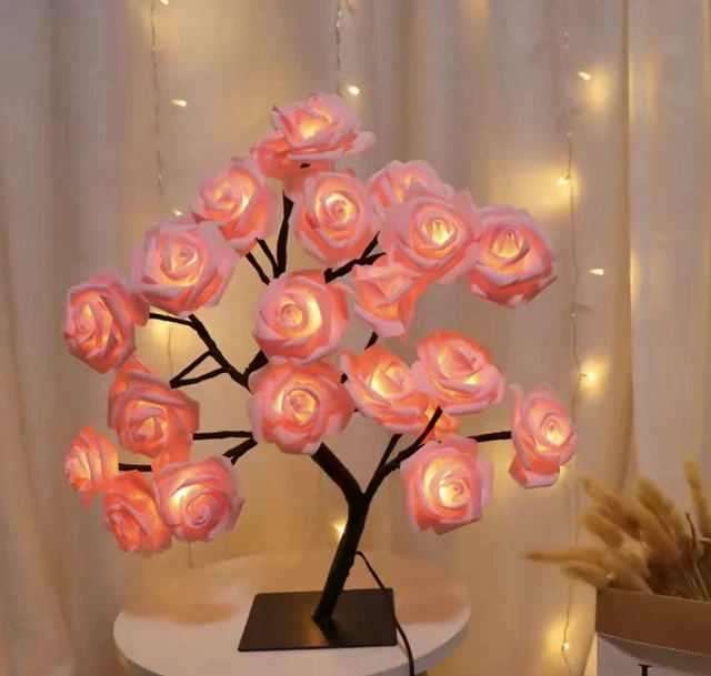 LED PINK ROSE Tree Lamp Night Light Romantic Flower Table Lamp Home ...