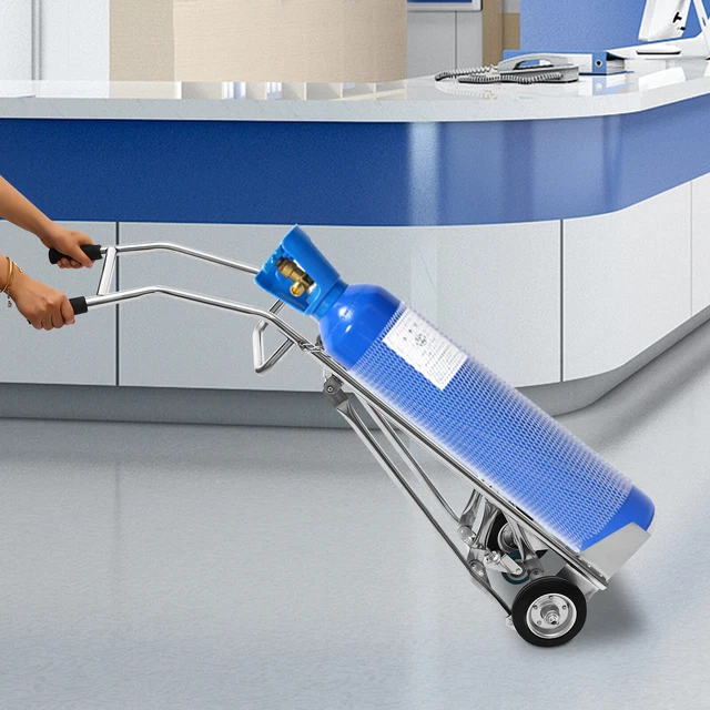 LARGE OXYGEN TANK Cart Dolly Full Range High Rail with Wheels Silver ...