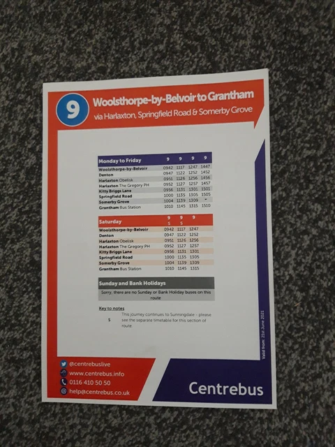 CENTREBUS GRANTHAM ROUTE 9 Bus Timetable (Woolstorpe-by-Belvoir ...
