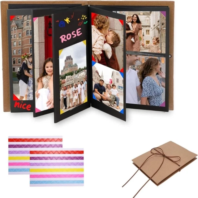 ACCORDIONS SCRAPBOOK BLACK Page Memory Book Mini Photo Album Folding ...