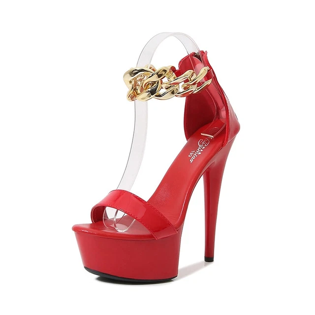 SANDALES FEMMES 15 CM Talon Plateau Platform Rouge Poli Cuir ...