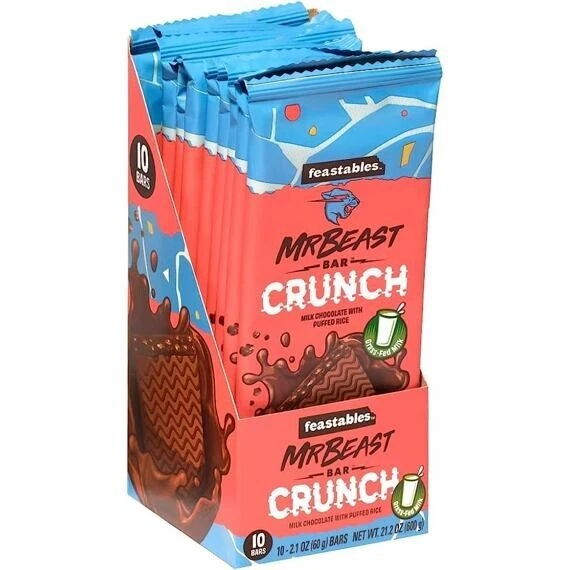 MR BEAST FEASTABLES CRUNCH Milk Chocolate Bar 10pack Full Box Import £ ...