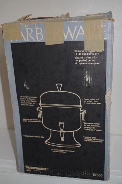 FARBERWARE STAINLESS STEEL Coffee Urn Automatic Percolator L1360 12-36 ...