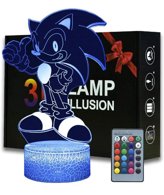 SONIC THE HEDGEHOG 3D Illusion LED Light Lamp + 2 Designs & Remote ...