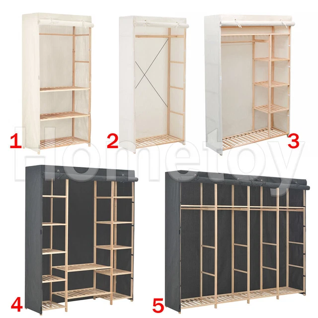 FABRIC CANVAS WARDROBE Wood Frame Clothes Storage Shelves Cupboard Racks 232.99 PicClick UK
