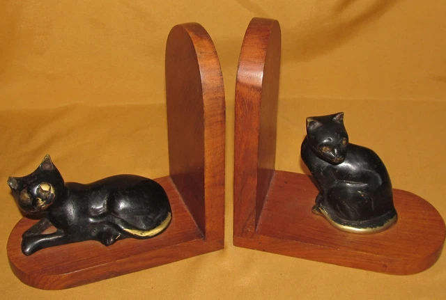 WALTER BOSSE BRONZE Viennese Bookends Wooden Holders Zoomorphic Cat ...