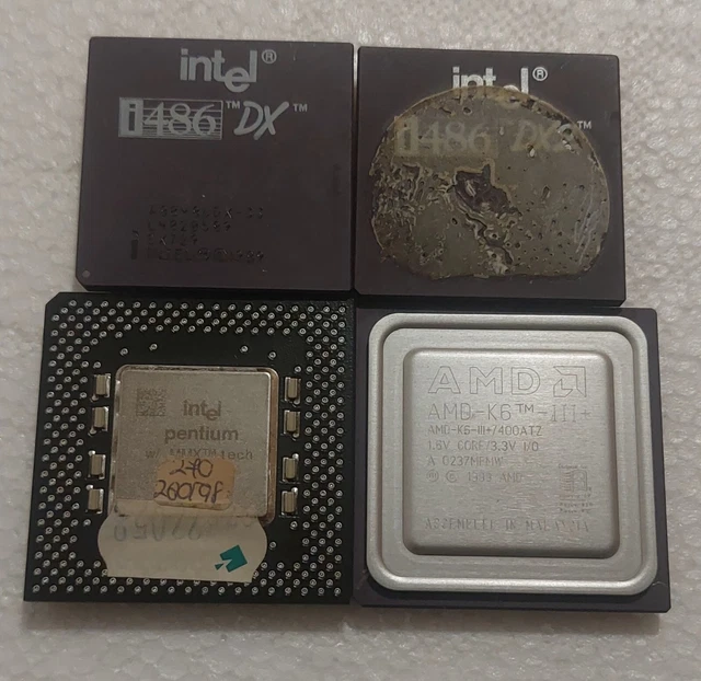 LOT 4 PROCESSORS Vintage AMD K6-III+/400ATZ,intel i486,intel MMX good ...