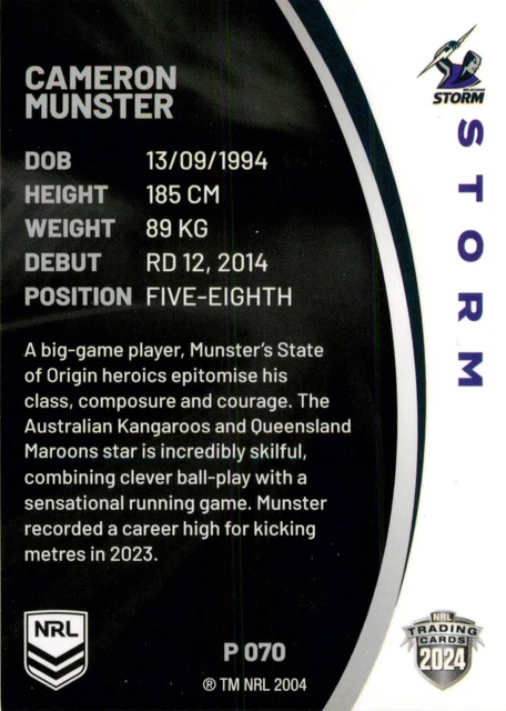 SIGNED 2024 MELBOURNE Storm NRL TLA Elite Parallel Card - Cameron ...