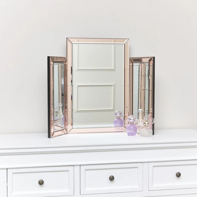PINK GLASS ART Deco Rectangle Triple Mirror dressing table mirror 74cm ...