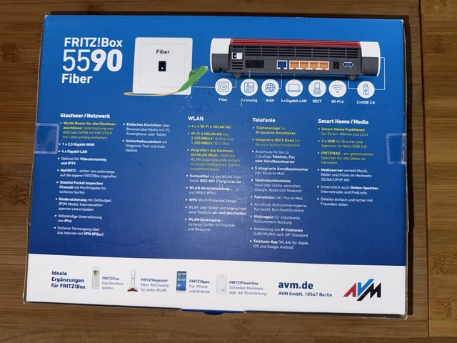 FRITZ!BOX 5590 FIBER, Wi-Fi 6, AON, GPON Glasfaser Router EUR 139,00 ...