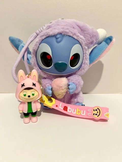 LABUBU DISNEY STITCH Plush Holding Ice Cream & Labubu Let Chain With ...