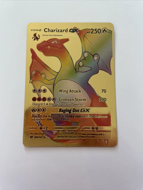 POKEMON CARD Rare Rainbow Charizard GX Stage 2 Gold Metal Charzard ...
