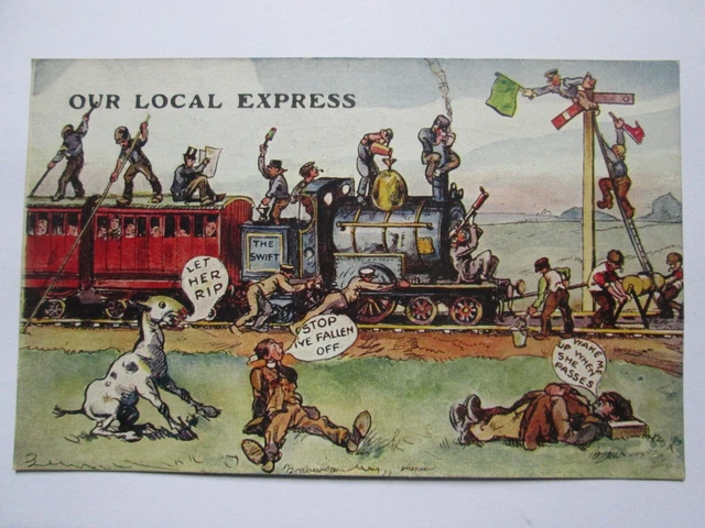 OUR LOCAL EXPRESS Vintage Comic Railway Steam Train Postcard K28 £3.99 ...