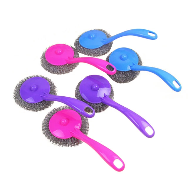 12PCS METAL SCOURING Pads with Long Handle Utensil Scrubber Scourer Pot ...