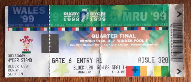 WALES RUGBY UNION WRU Used Ticket Stub Welsh IRB World Cup Quarterfinal ...