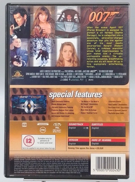 007 THE WORLD Is Not Enough DVD Special Edition Cert 12 Pierce Brosnan ...