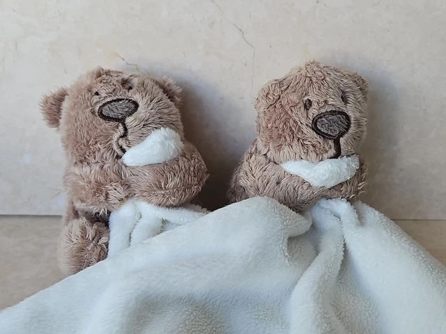 2 X ASDA George Teddy Bear White Cream Brown Baby Comforter Blankie ...