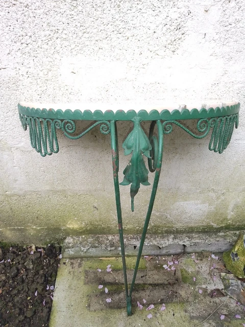 ANCIENNE SELLETTE MURAL En Fer Forge + Marbre Style Art Deco EUR 130,00 ...