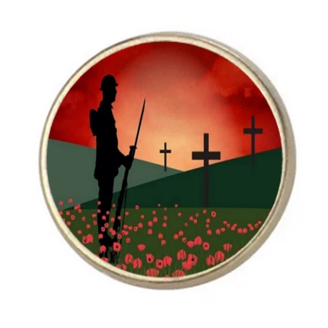 LEST WE FORGET Poppy Military Silver Colour Badge With A Velveteen Bag ...