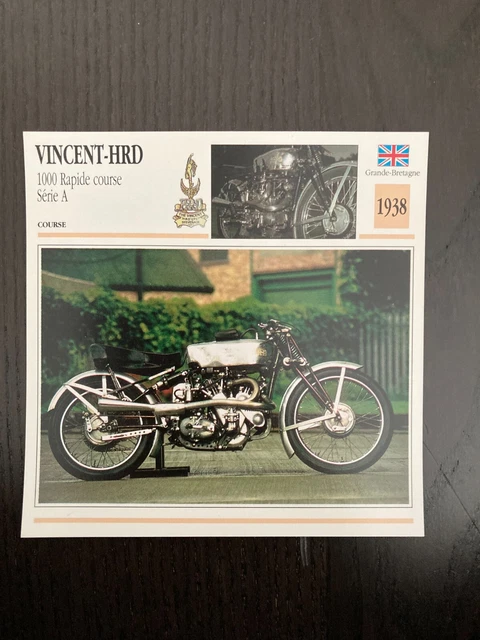CARTE FICHE MOTO collection ATLAS VINCENT HRD 1000 RAPIDE COURSE SERIE ...