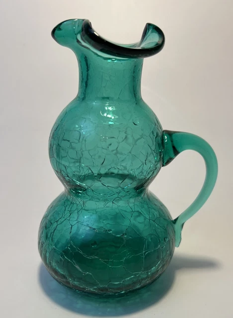 VINTAGE KANAWHA CRACKLE Glass Pitcher Applied Handle Shape Collectable ...